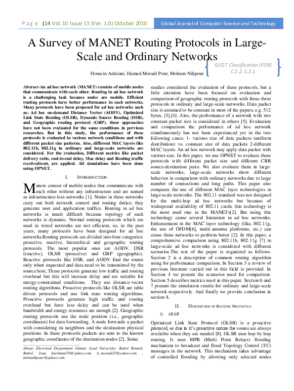 (PDF) A Survey of MANET Routing Protocols In Large-Scale and Ordinary ...