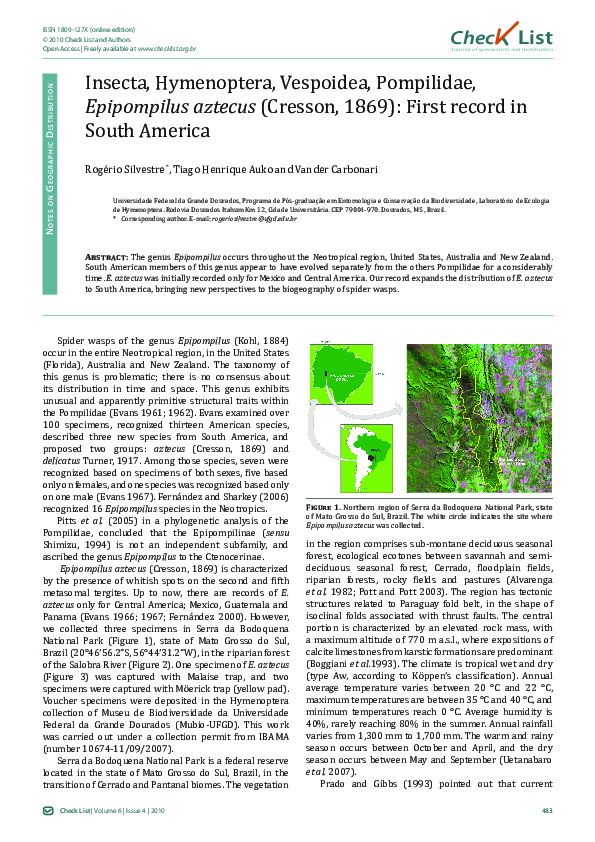 (PDF) Insecta, Hymenoptera, Vespoidea, Pompilidae, Epipompilus aztecus (Cresson, 1869): first ...