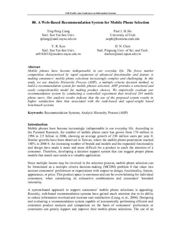 (PDF) A Web-Based Recommendation System for Mobile Phone Selection