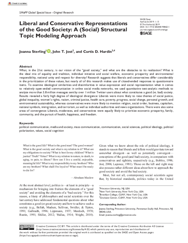 (PDF) Good Society Representations: Liberal vs. Conservative Views