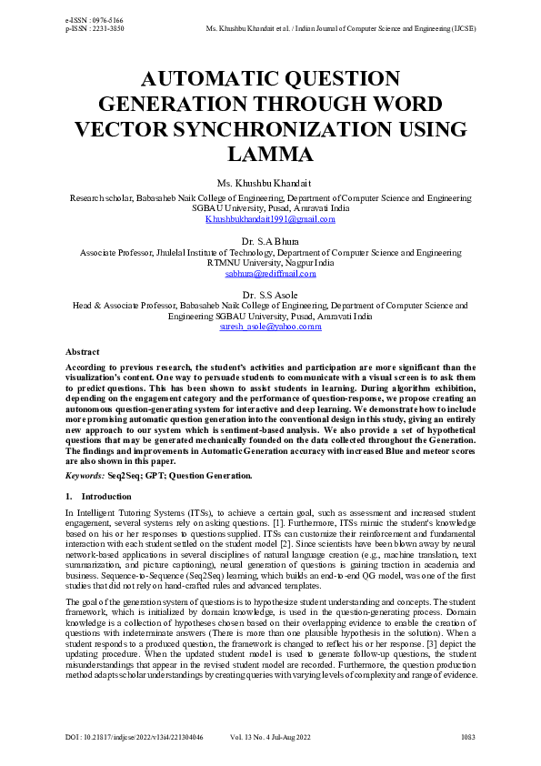 (PDF) Automatic Question Generation Through Word Vector Synchronization ...