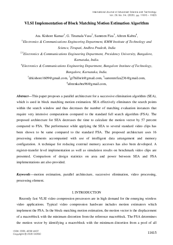 (PDF) VLSI Implementation of Block Matching Motion Estimation Algorithm (PDF) VLSI Implementation of Block Matching Motion Estimation Algorithm