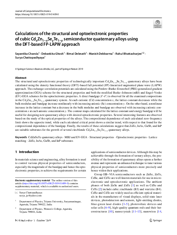 (PDF) Calculations of the structural and optoelectronic properties of ...