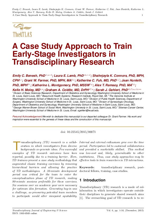 (PDF) A Case Study Approach to Train Early-Stage Investigators in ...