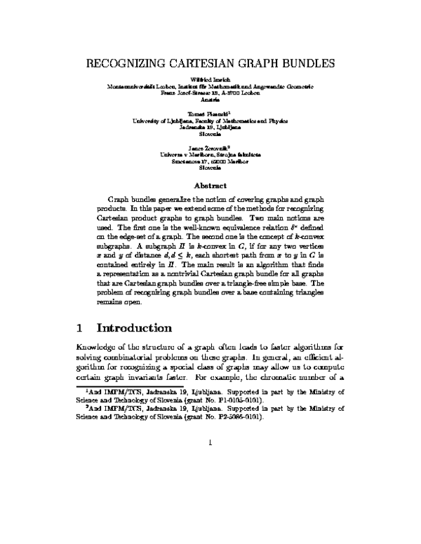 Pdf Recognizing Cartesian Graph Bundles And K Convex Subgraphs