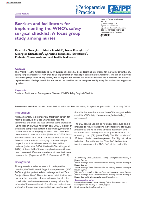 (PDF) Barriers and facilitators for implementing the WHO’s safety ...