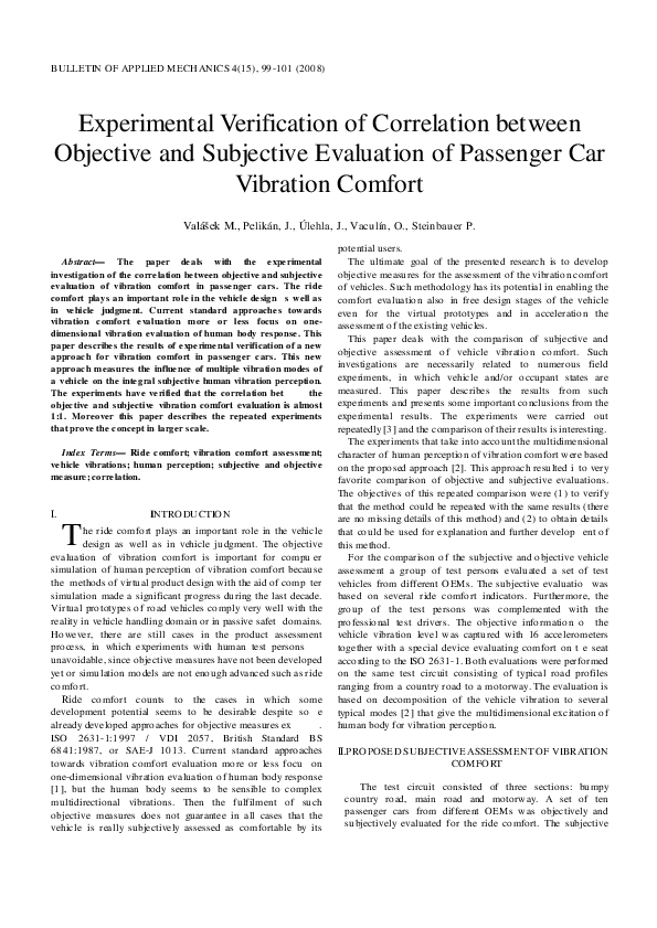 (PDF) Experimental Verification of Correlation between Objective and Subjective Evaluation of ...