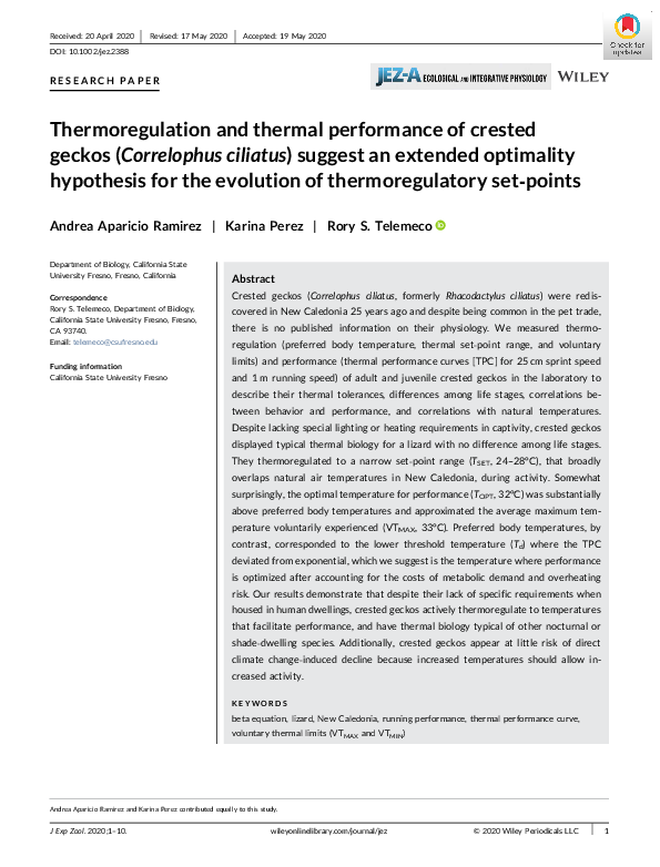 (PDF) Thermoregulation and thermal performance of crested geckos ...