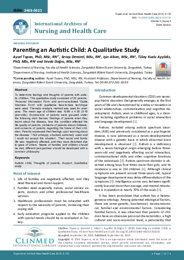 (PDF) Parenting an Autistic Child: A Qualitative Study
