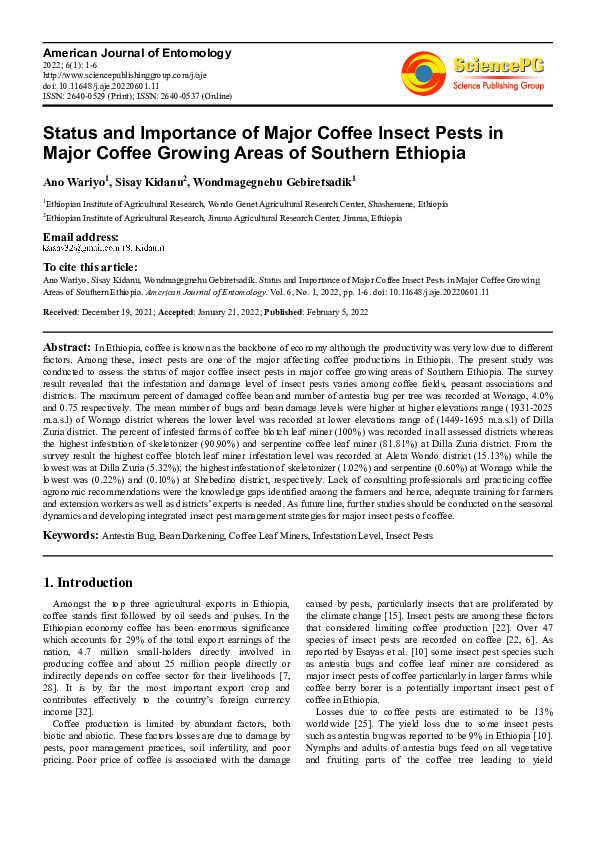 (PDF) Status and Importance of Major Coffee Insect Pests in Major ...