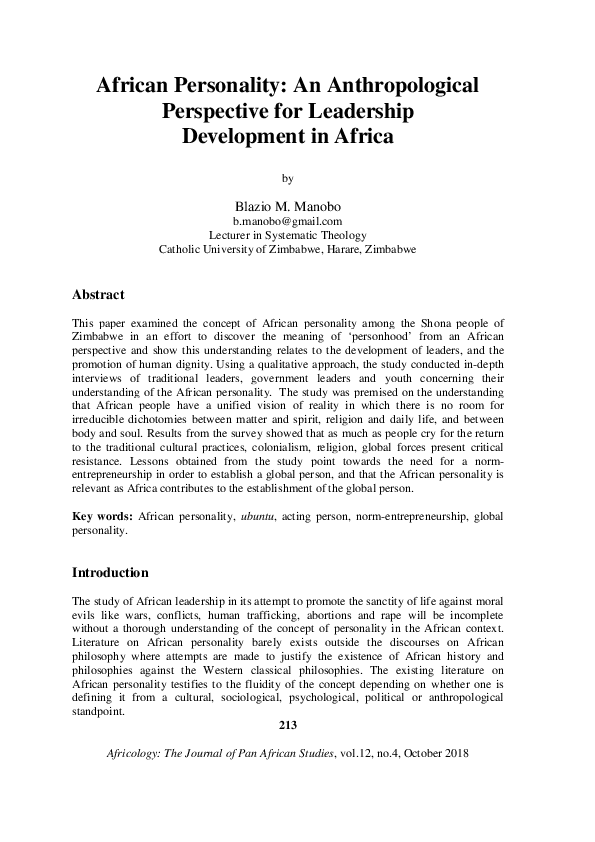 (PDF) African Personality: An Anthropological Perspective for ...