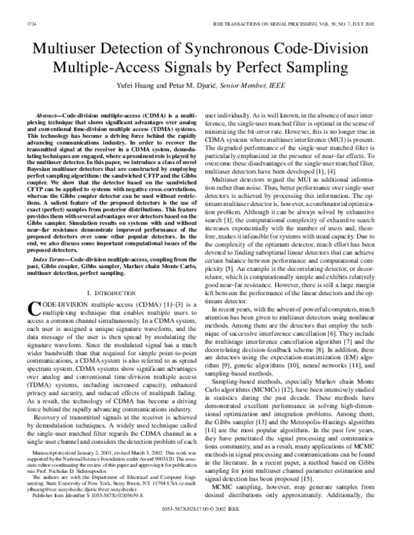 (PDF) Multiuser detection of synchronous code-division multiple-access signals by perfect sampling