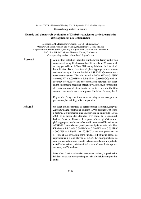 (PDF) Genetic and phenotypic evaluation of Zimbabwean Jersey cattle ...