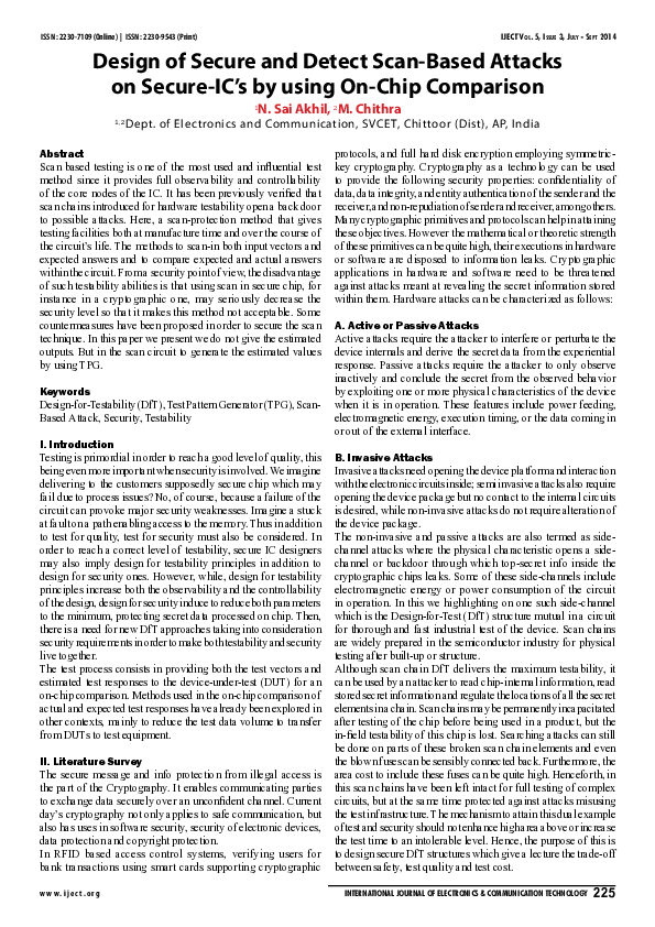 Pdf Design Of Secure And Detect Scan Based Attacks On Secure Ics By Using On Chip Comparison