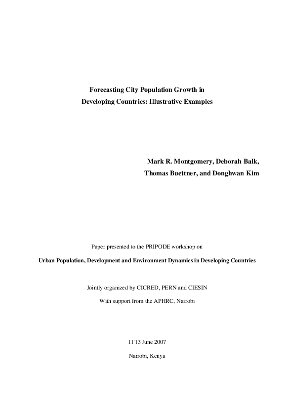 (PDF) Forecasting City Population Growth in Developing Countries: Illustrative Examples