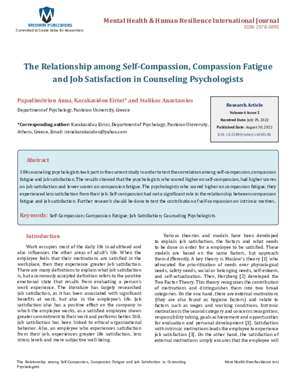 (PDF) The Relationship among Self-Compassion, Compassion Fatigue and ...