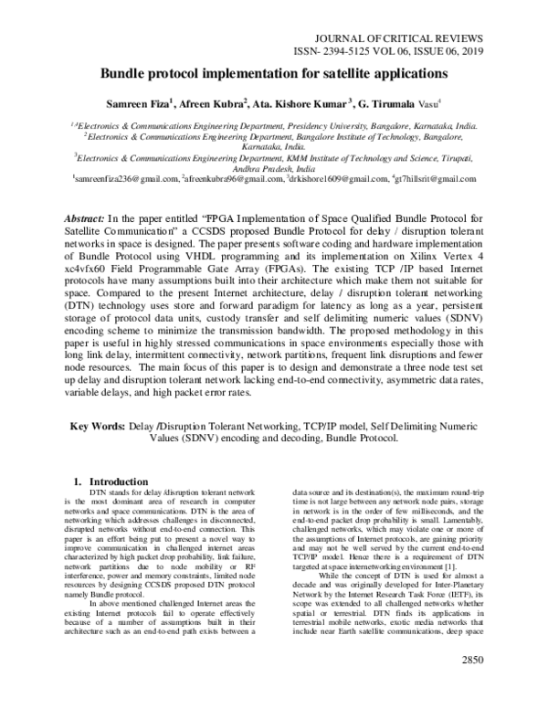 (PDF) Bundle protocol implementation for satellite applications