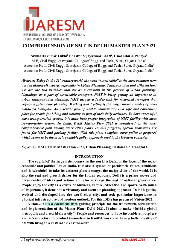 (PDF) Comprehension of NMT in Delhi Master Plan 2021