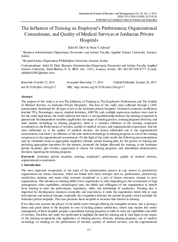 (PDF) The Influence of Training on Employee’s Performance ...