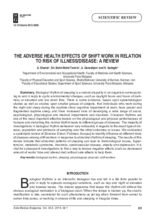 (PDF) The Adverse Health Effects of Shift Work in Relation to Risk of ...
