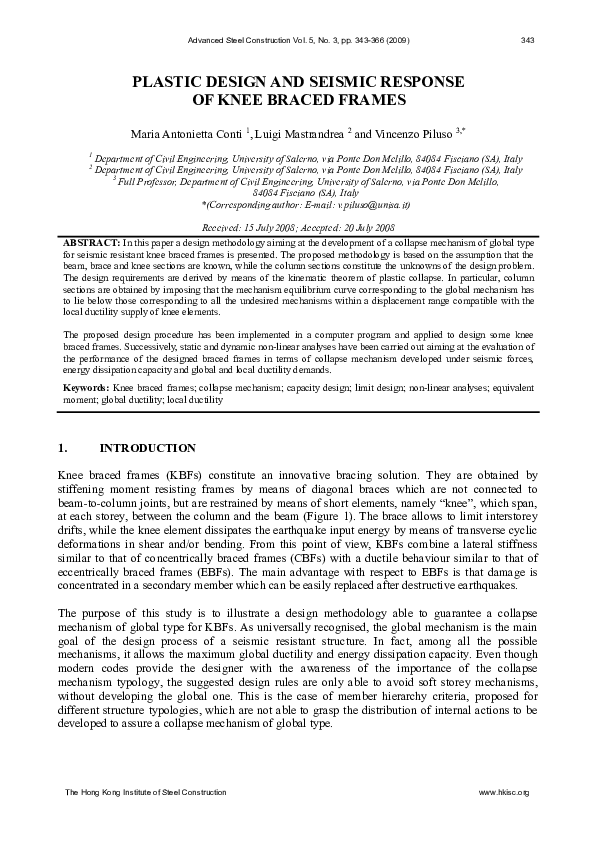 (PDF) Plastic Design and Seismic Response of Knee Braced Frames