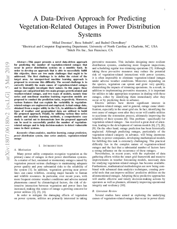 Pdf A Data‐driven Approach For Predicting Vegetation‐related Outages In Power Distribution Systems 