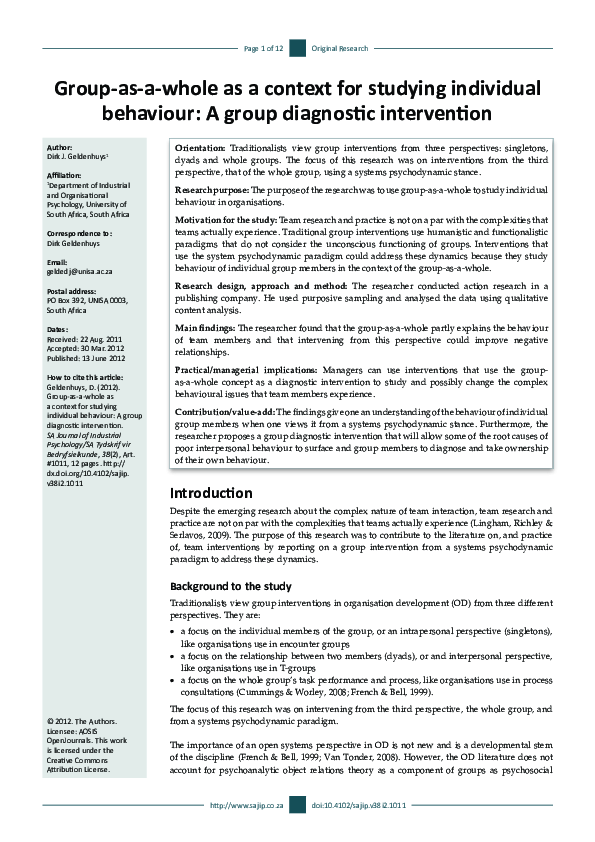 (PDF) Group-as-a-whole as a context for studying individual behaviour ...