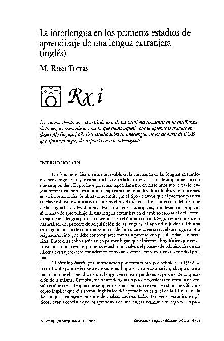 (PDF) La interlengua en los primeros estadios de aprendizaje de una ...