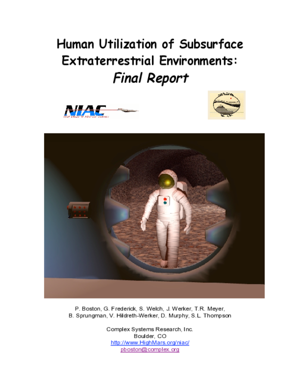 (PDF) Human utilization of subsurface extraterrestrial environments ...