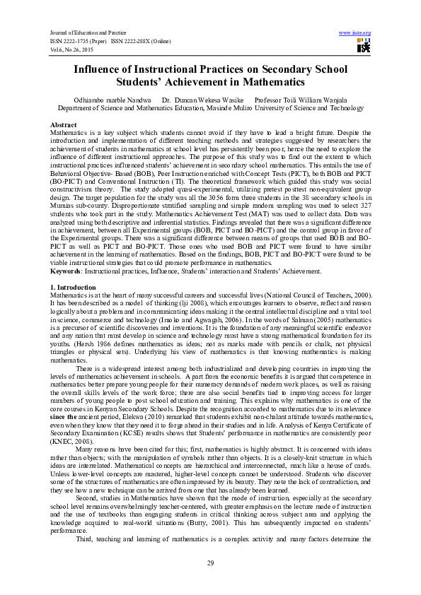 (PDF) Influence of Instructional Practices on Secondary School Students ...