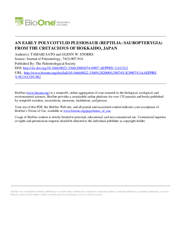 (PDF) An Early Polycotylid Plesiosaur (Reptilia: Sauropterygia) from ...