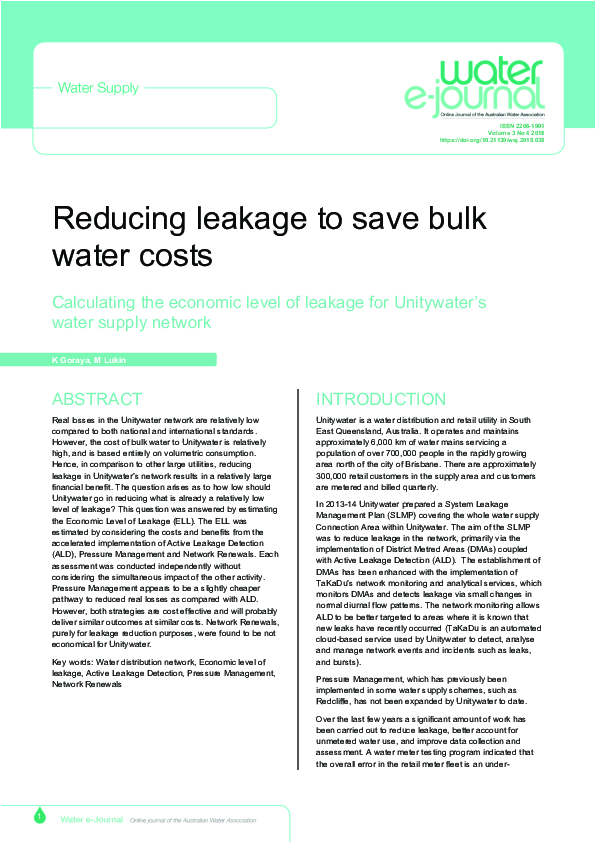 (PDF) Calculating the economic level of leakage for Unitywater’s water ...