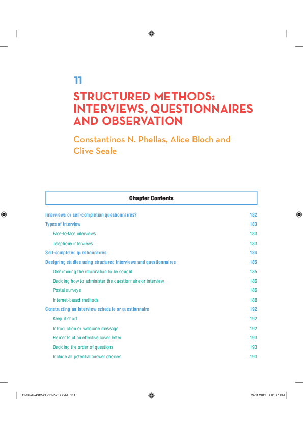 (PDF) Structured methods: Interviews, questionnaires and observation
