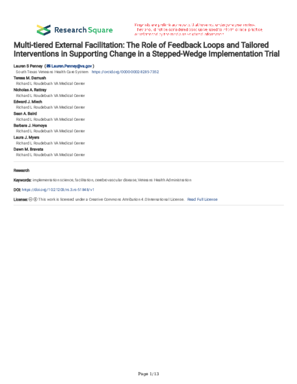 (PDF) Multi-tiered External Facilitation: The Role of Feedback Loops ...