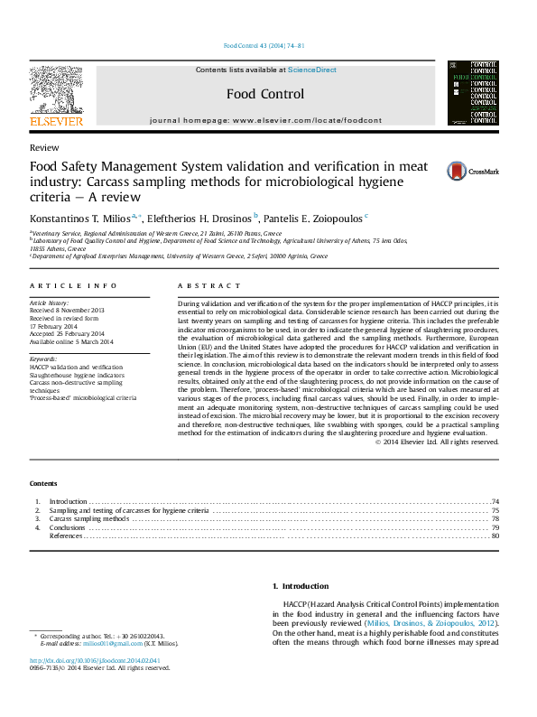 (PDF) Food Safety Management System validation and verification in meat industry: Carcass ...