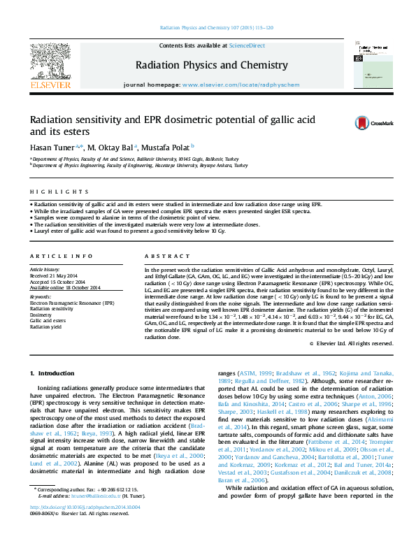 (PDF) Radiation sensitivity and EPR dosimetric potential of gallic acid ...