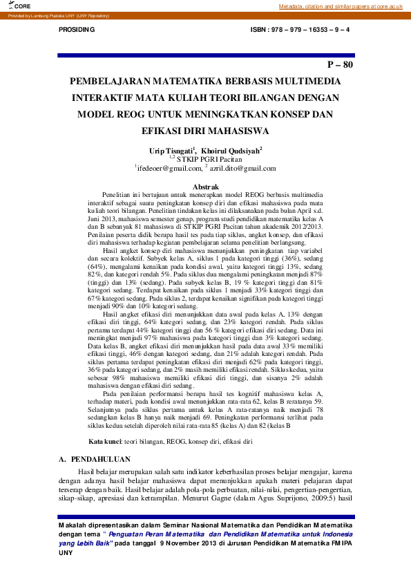 (PDF) Pembelajaran Matematika Berbasis Multimedia Interaktif Mata Kuliah Teori Bilangan Dengan ...