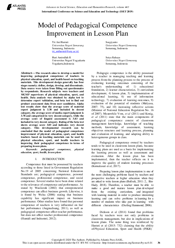(PDF) Model of Pedagogical Competence Improvement in Lesson Plan