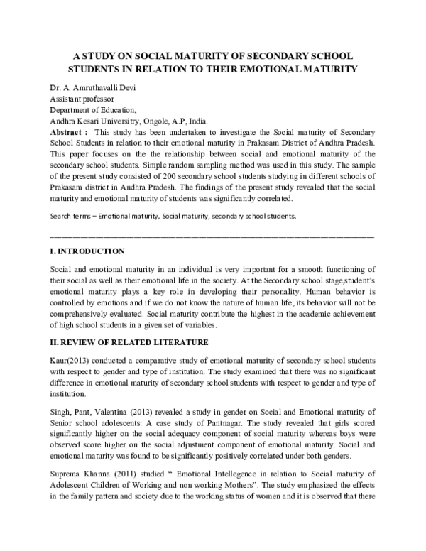 (DOC) A STUDY ON SOCIAL MATURITY OF SECONDARY SCHOOL STUDENTS IN ...