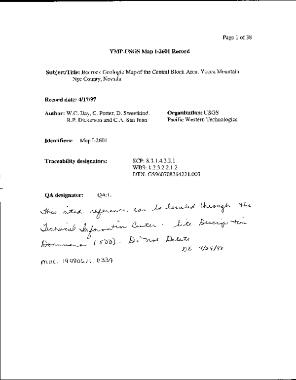 (PDF) Geologic Map of Yucca Mountain, Nevada