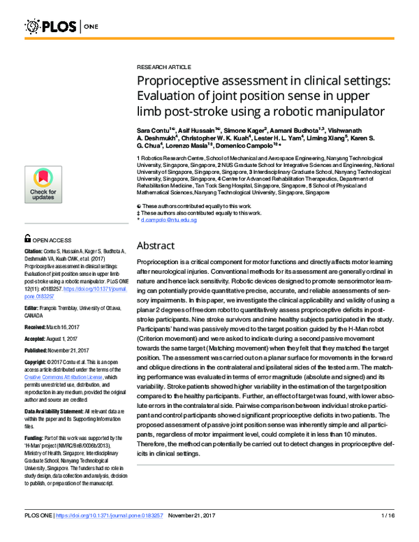 (PDF) Proprioceptive assessment in clinical settings: Evaluation of ...