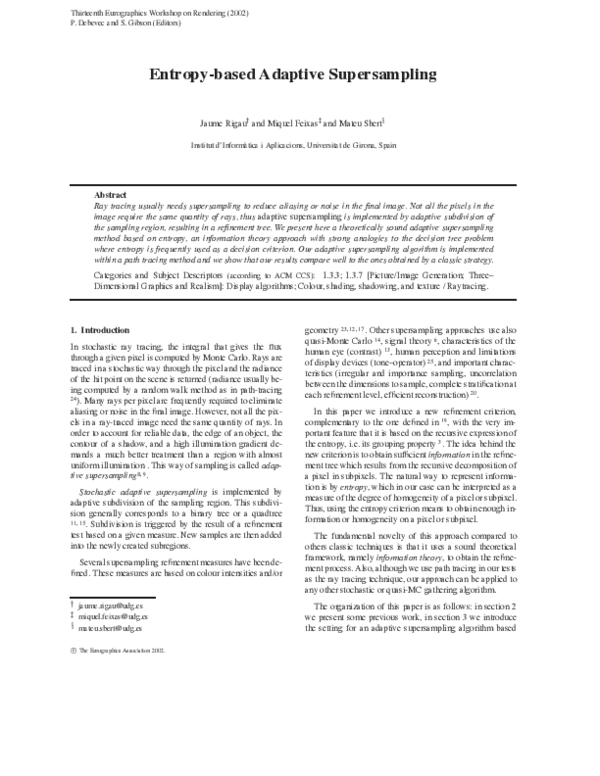 (PDF) Entropy-based adaptive supersampling