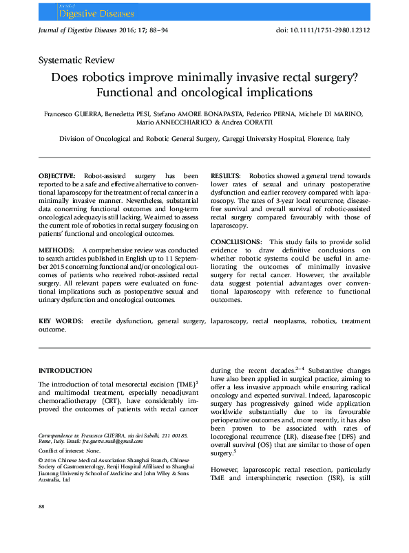 Pdf Does Robotics Improve Minimally Invasive Rectal Surgery