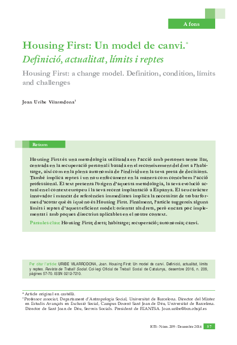 (PDF) Housing first: Un model de canvi. Definició, actualitat, límits i ...