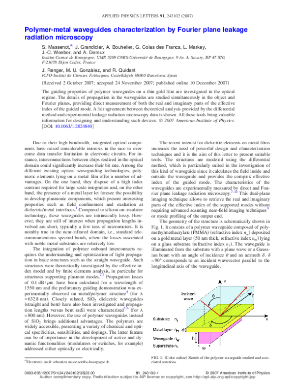 (PDF) Polymer-metal waveguides characterization by Fourier plane ...