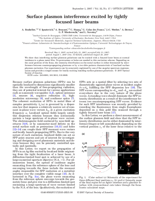 (PDF) Surface plasmon interference excited by tightly focused laser beams