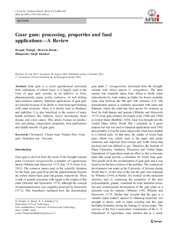 (PDF) Guar gum: processing, properties and food applications—A Review