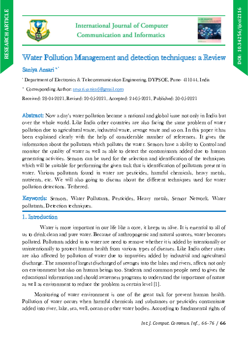(PDF) Water Pollution Management and detection techniques: a Review