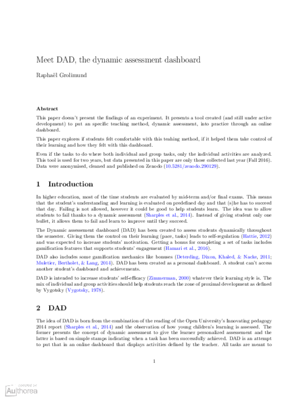 (PDF) Meet DAD, the dynamic assessment dashboard