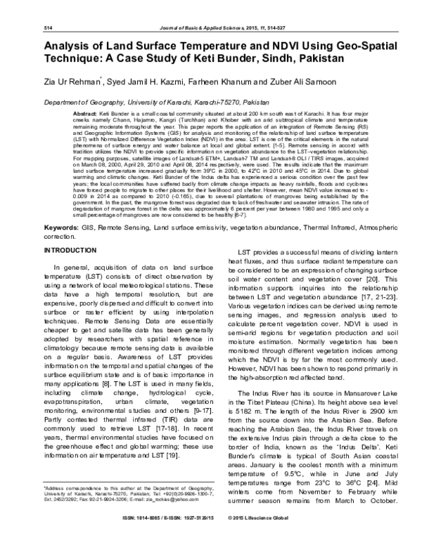 (PDF) Analysis of Land Surface Temperature and NDVI Using Geo-Spatial Technique: A Case Study of ...